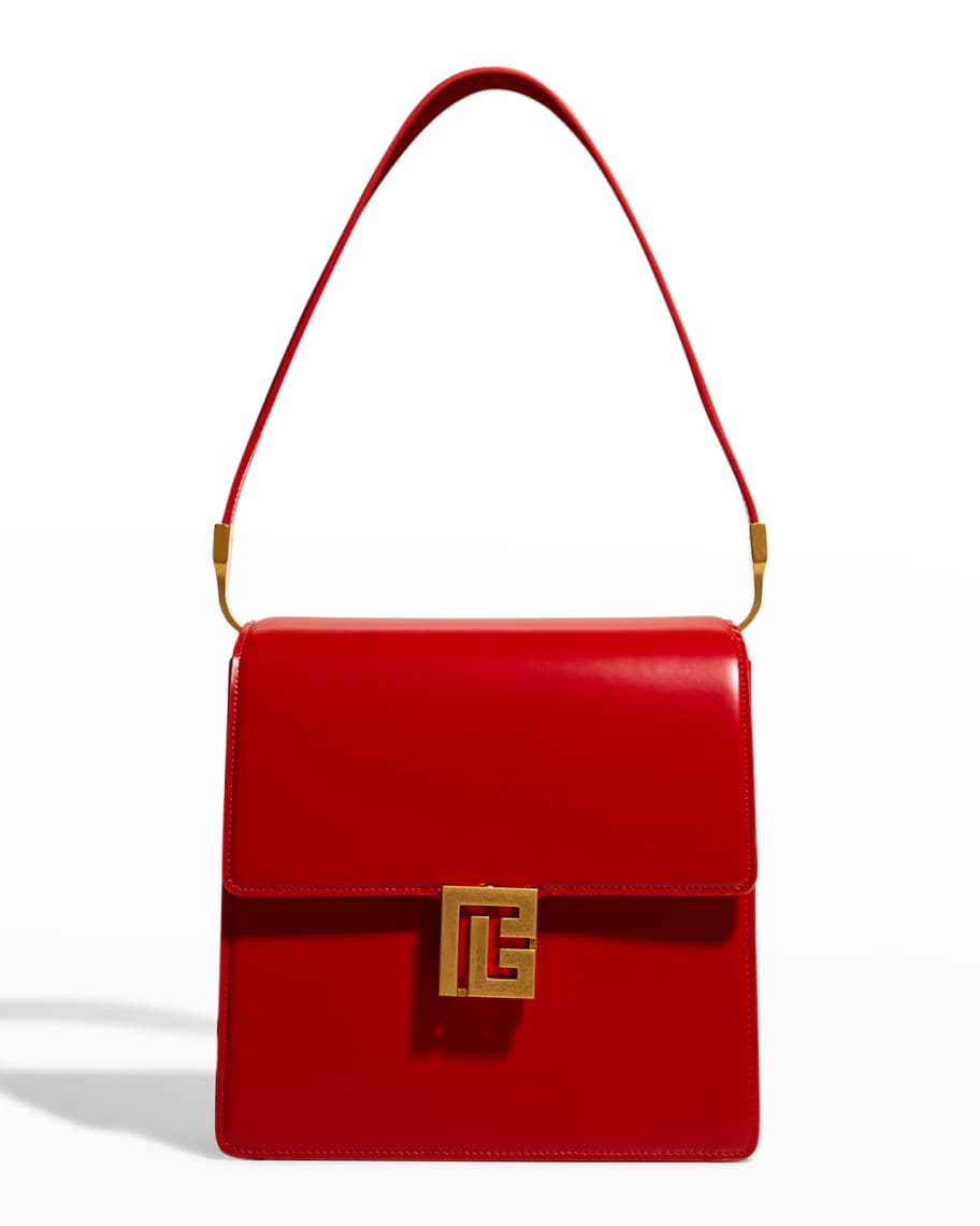 Balmain Ely Glossy Leather Shoulder Bag | Neiman Marcus