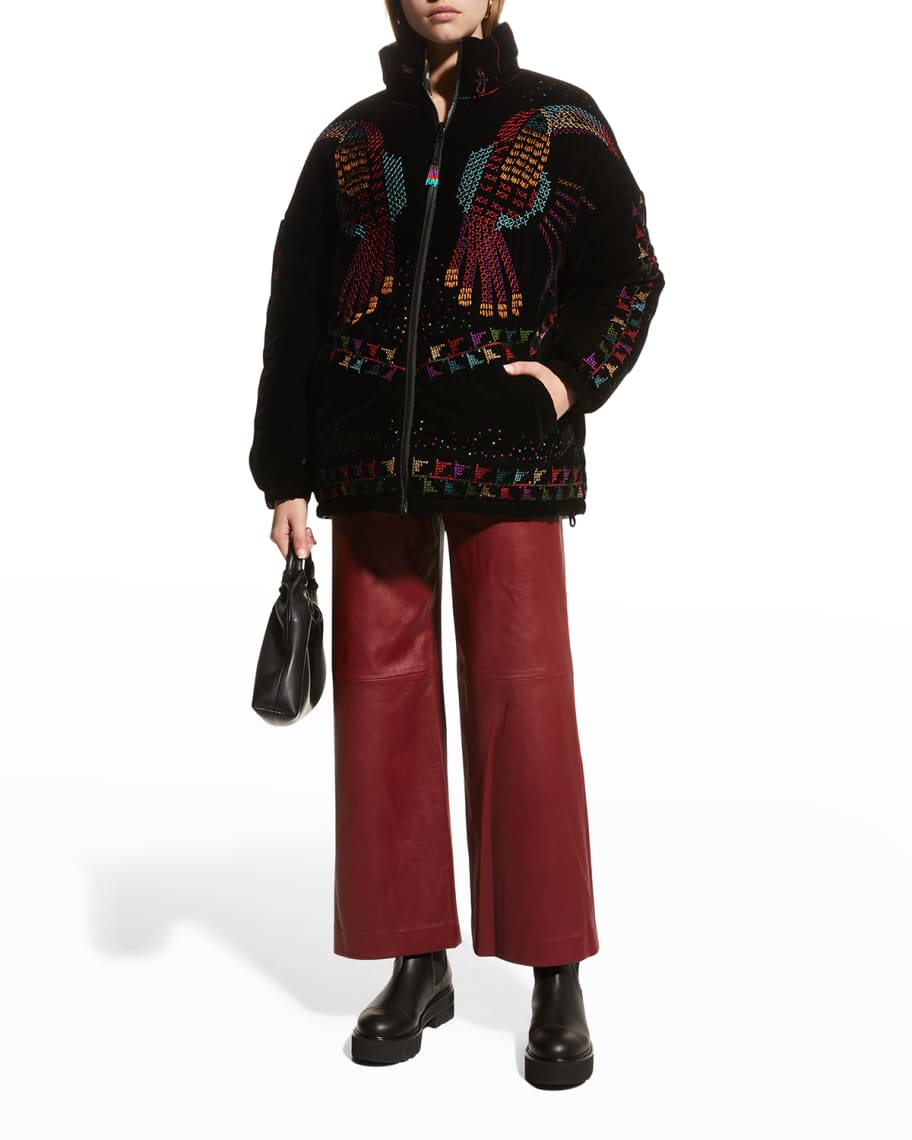 Farm Rio Embroidered Reversible Puffer Jacket | Neiman Marcus