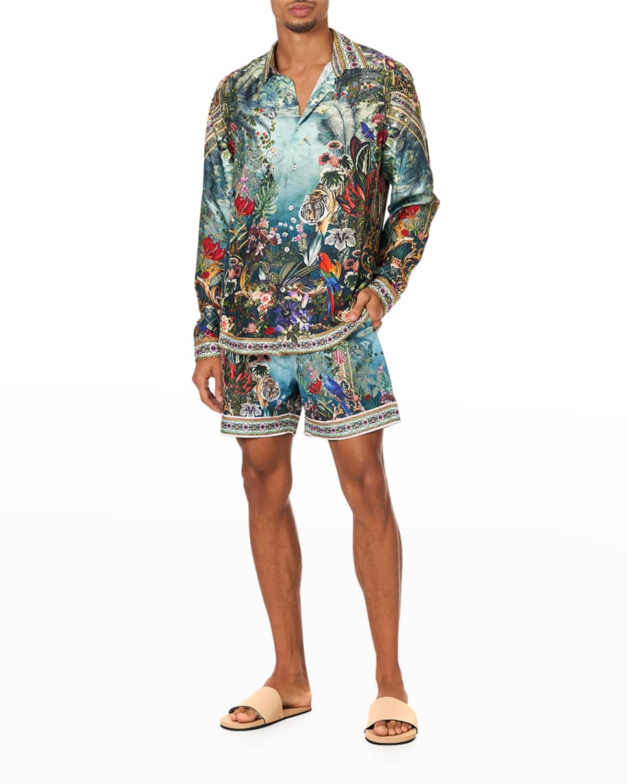 Camilla Men's Jungle-Print Silk Sport Shirt | Neiman Marcus