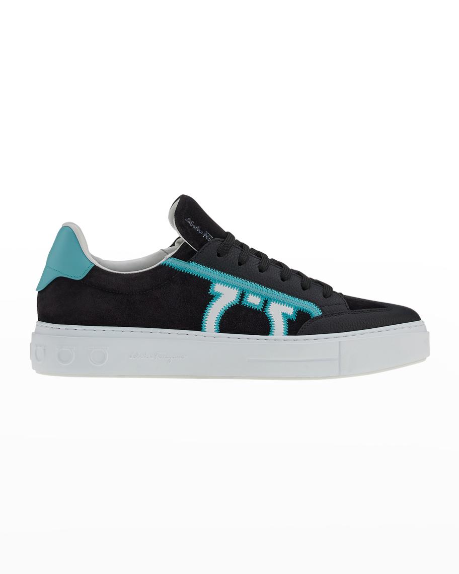 Ferragamo Men's Borg 5 Gancio Mix-Leather Low-Top Sneakers | Neiman Marcus