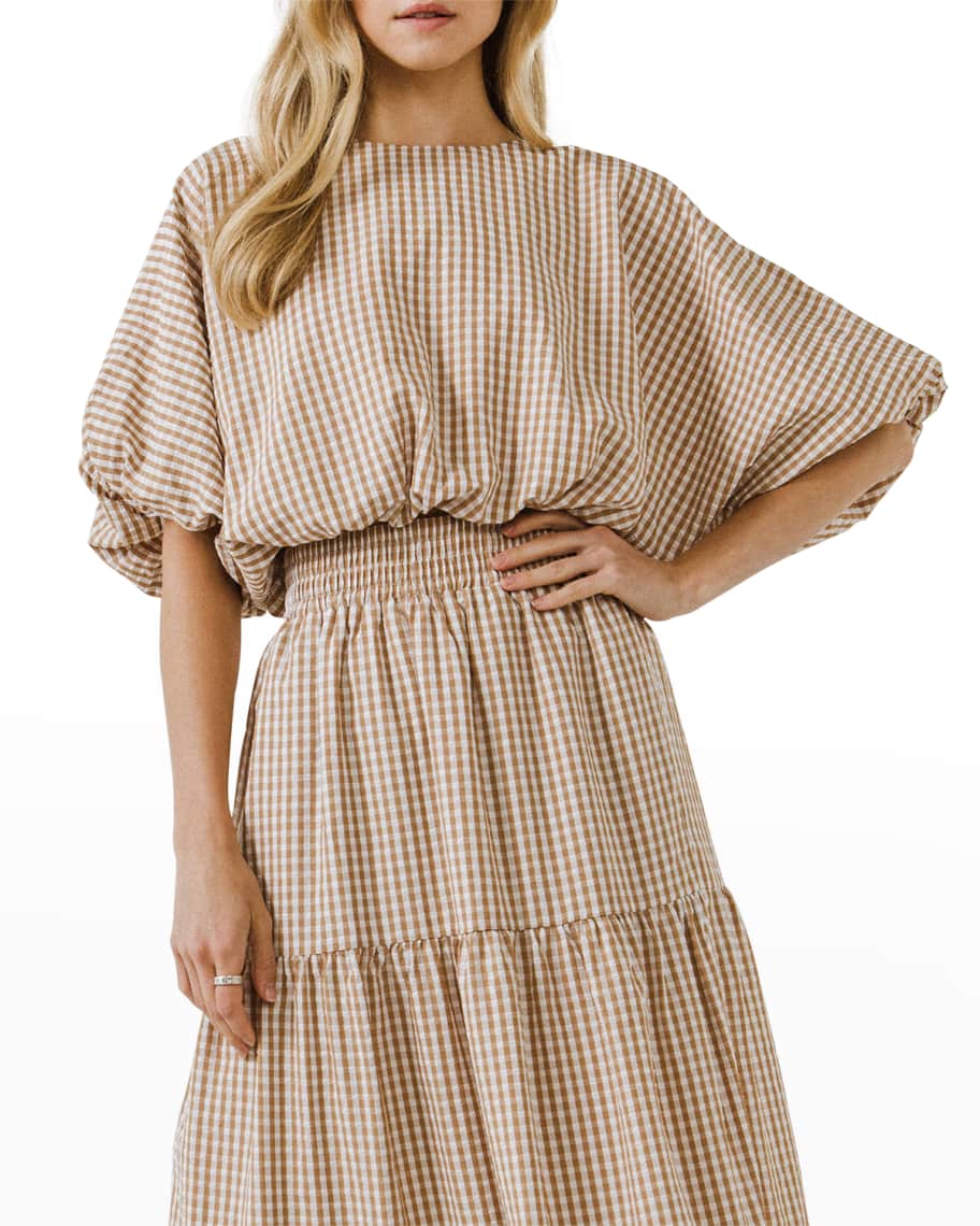 English Factory Balloon-Sleeve Crop Top | Neiman Marcus