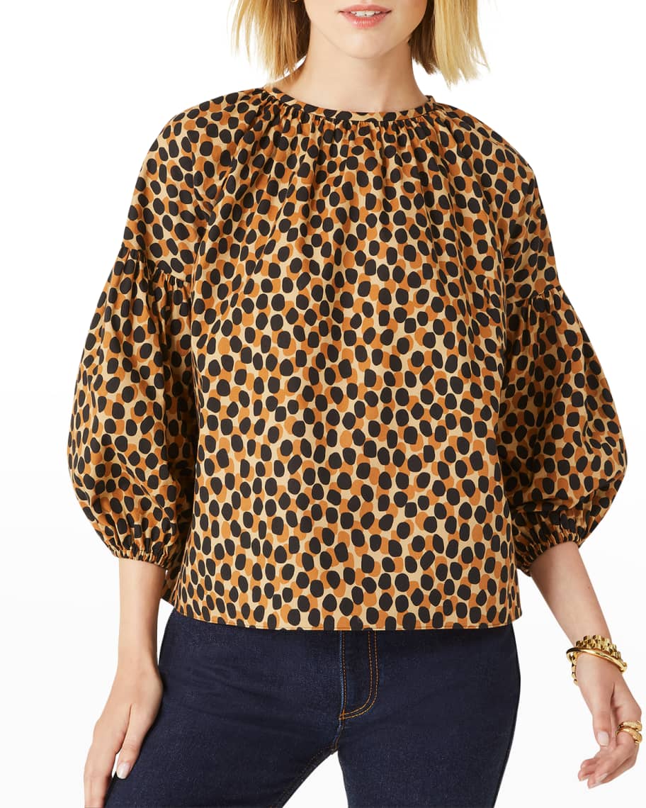 kate spade new york dotted leopard puff-sleeve top | Neiman Marcus