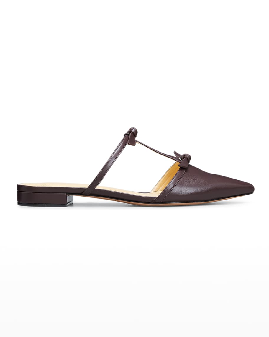Alexandre Birman Clarita Slim T-Strap Leather Mule Flats | Neiman Marcus