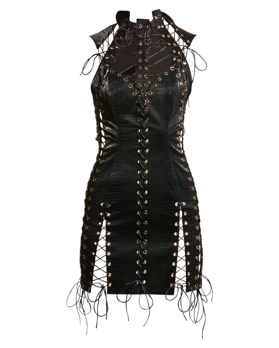 Halpern Lace-Up Bondage Mini Dress | Neiman Marcus