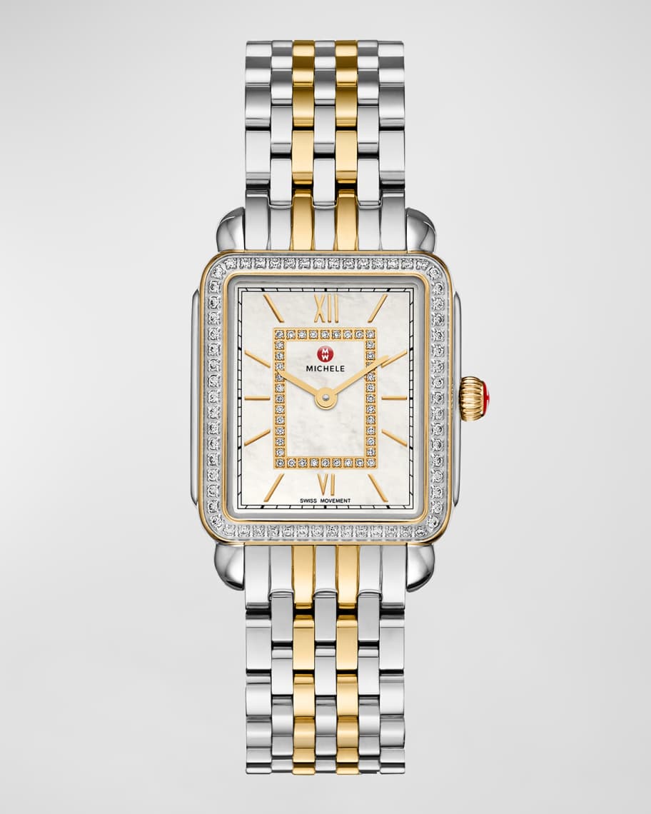 MICHELE Diamond Bezel Deco Mid Watch with Bracelet Strap, Two Tone ...