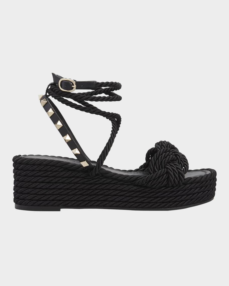 Valentino Garavani Rockstud Woven Rope Flatform Sandals | Neiman Marcus
