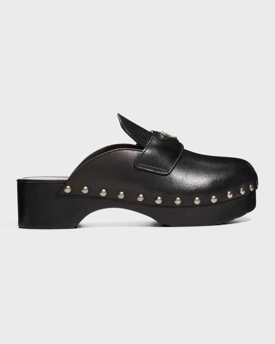Prada Leather Logo Clogs | Neiman Marcus