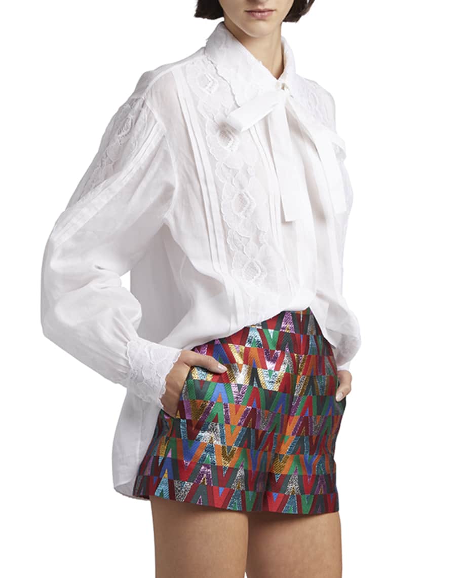 Valentino Garavani Lace Trimmed Button-Down Shirt | Neiman Marcus