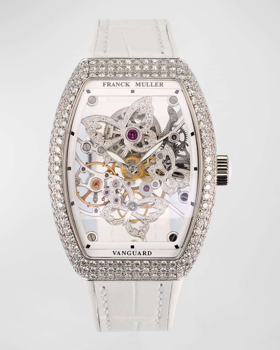 Franck Muller Butterfly Diamond Skeleton Watch White Strap | Neiman Marcus