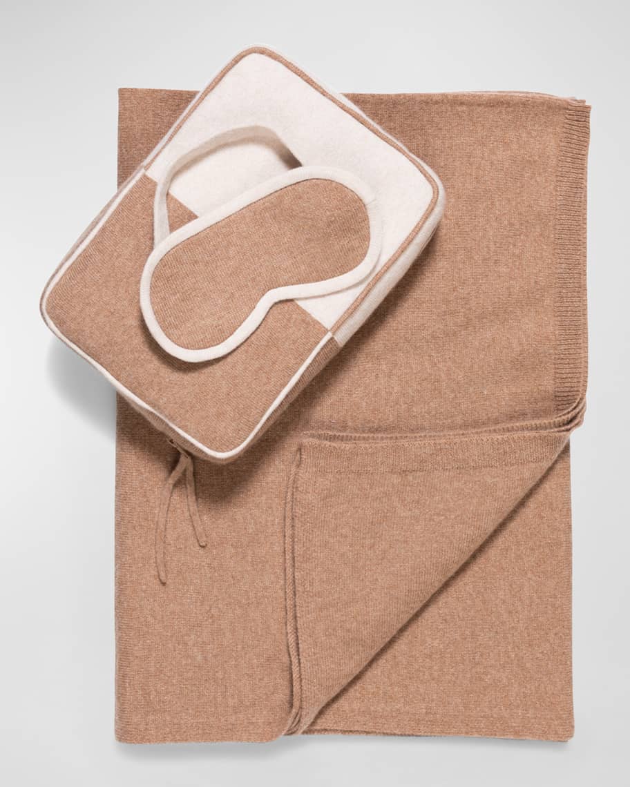 Sofia Cashmere Cashmere Colorblock Cable-Knit Travel Set | Neiman Marcus