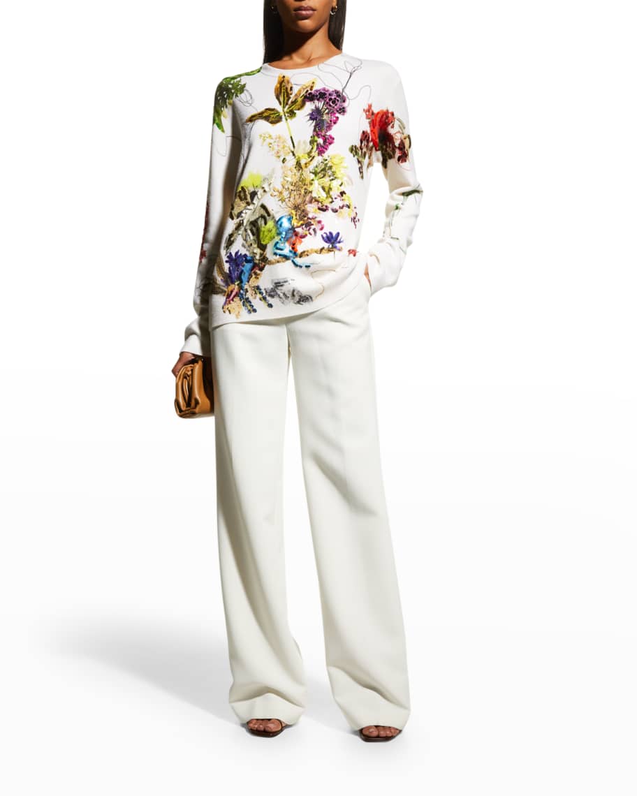 Jason Wu Collection Floral-Print Sequined Cashmere Sweater | Neiman Marcus