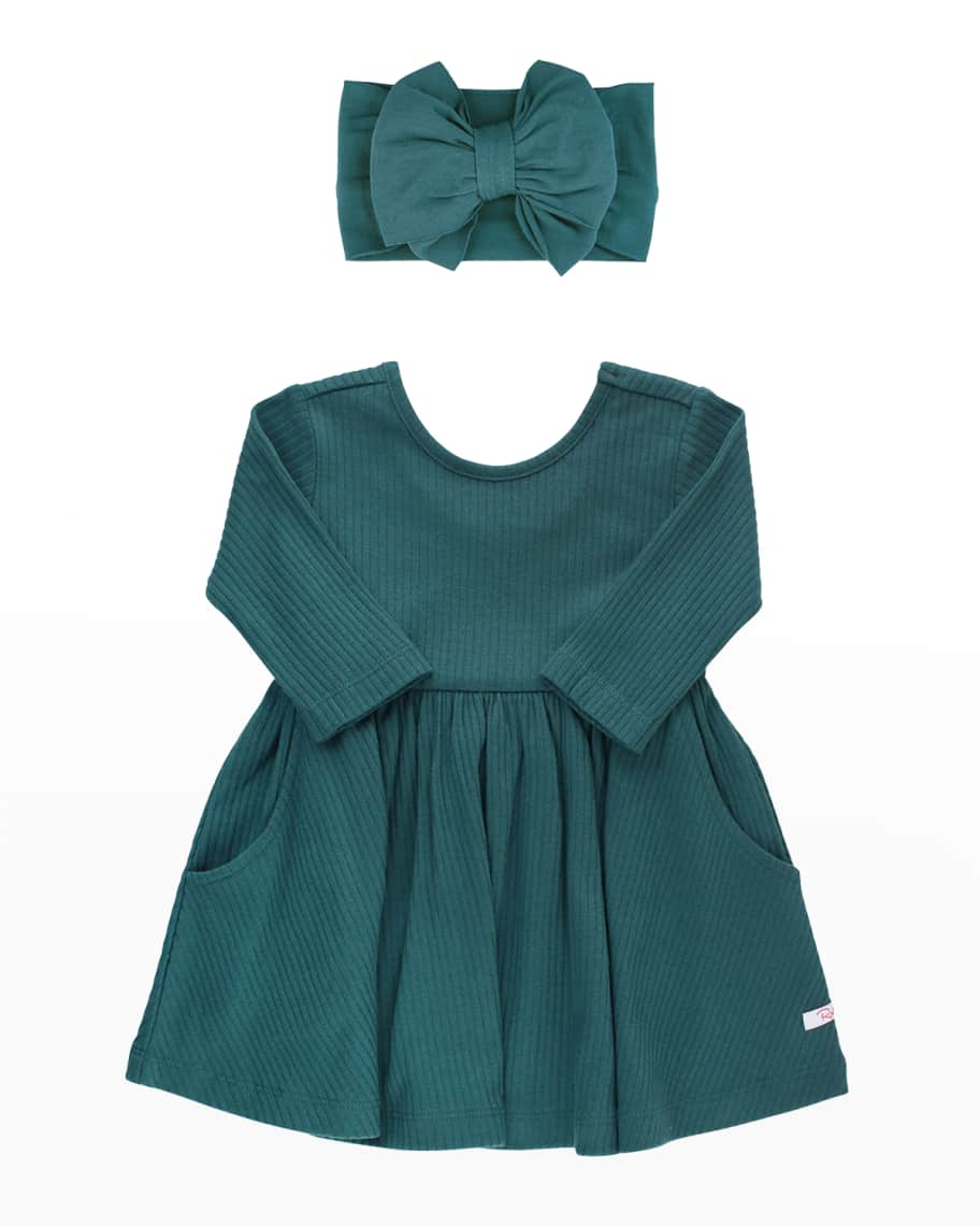 RuffleButts Girl's Ribbed Bow Dress w/ Bow Headband, Size 3M-8 | Neiman ...