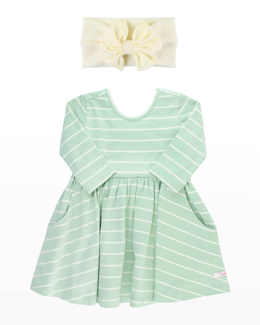 RuffleButts Girl's Striped Bow Dress w/ Bow Headband, Size Newborn-24M ...
