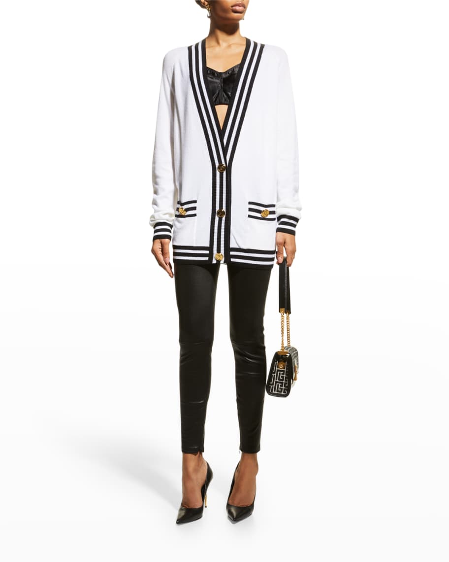 Balmain Embellished Logo-Back Oversized Cardigan | Neiman Marcus