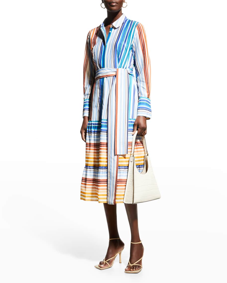 Kobi Halperin Constance Multi-Stripe Midi Shirtdress | Neiman Marcus