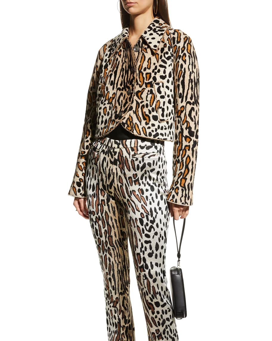 St. John Margay Animal-Print Cropped Jacket | Neiman Marcus