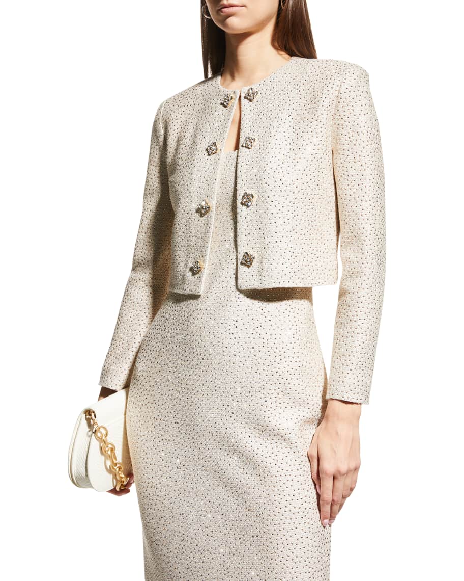St. John Metallic Strass Embellished Crop Jacket | Neiman Marcus