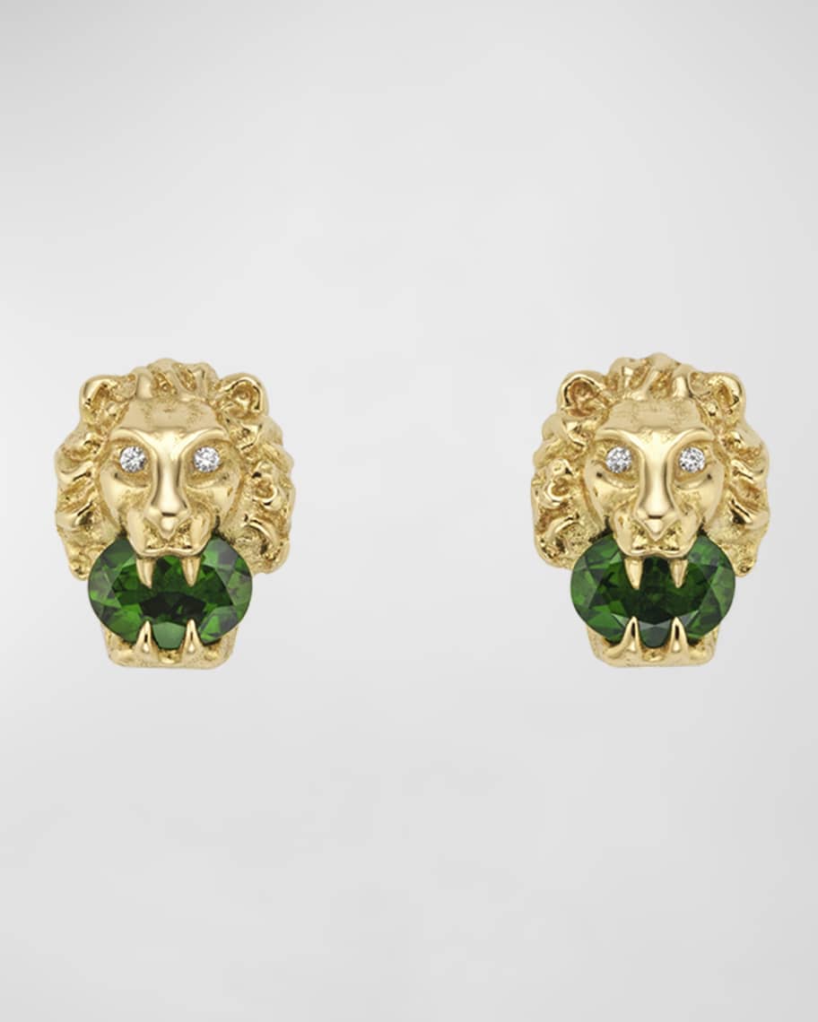 Gucci 18k Lion Head Earrings in Green | Neiman Marcus