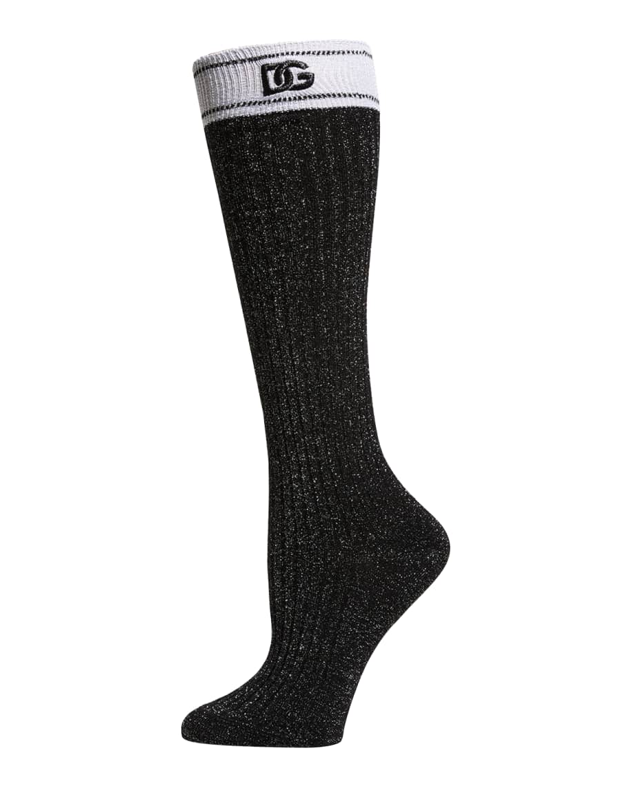 Dolce&Gabbana DG Logo Ribbed Knee Socks | Neiman Marcus