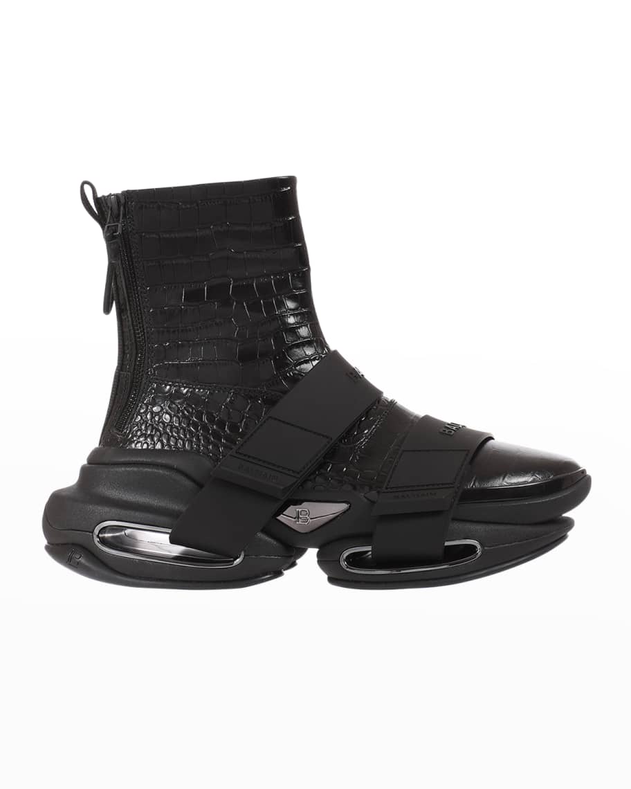 Balmain Men's B Bold Croc-Embossed High-Top Sneakers | Neiman Marcus