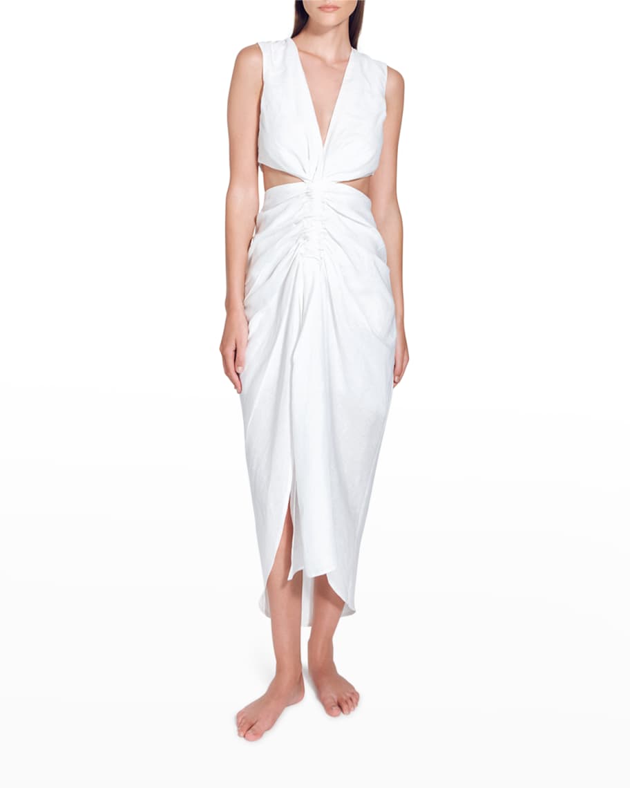 Moeva Adelice Cutout-Waist V-Neck Maxi Dress | Neiman Marcus