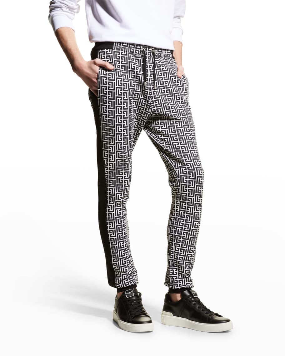Balmain Men's Monogram-Print Sweatpants | Neiman Marcus