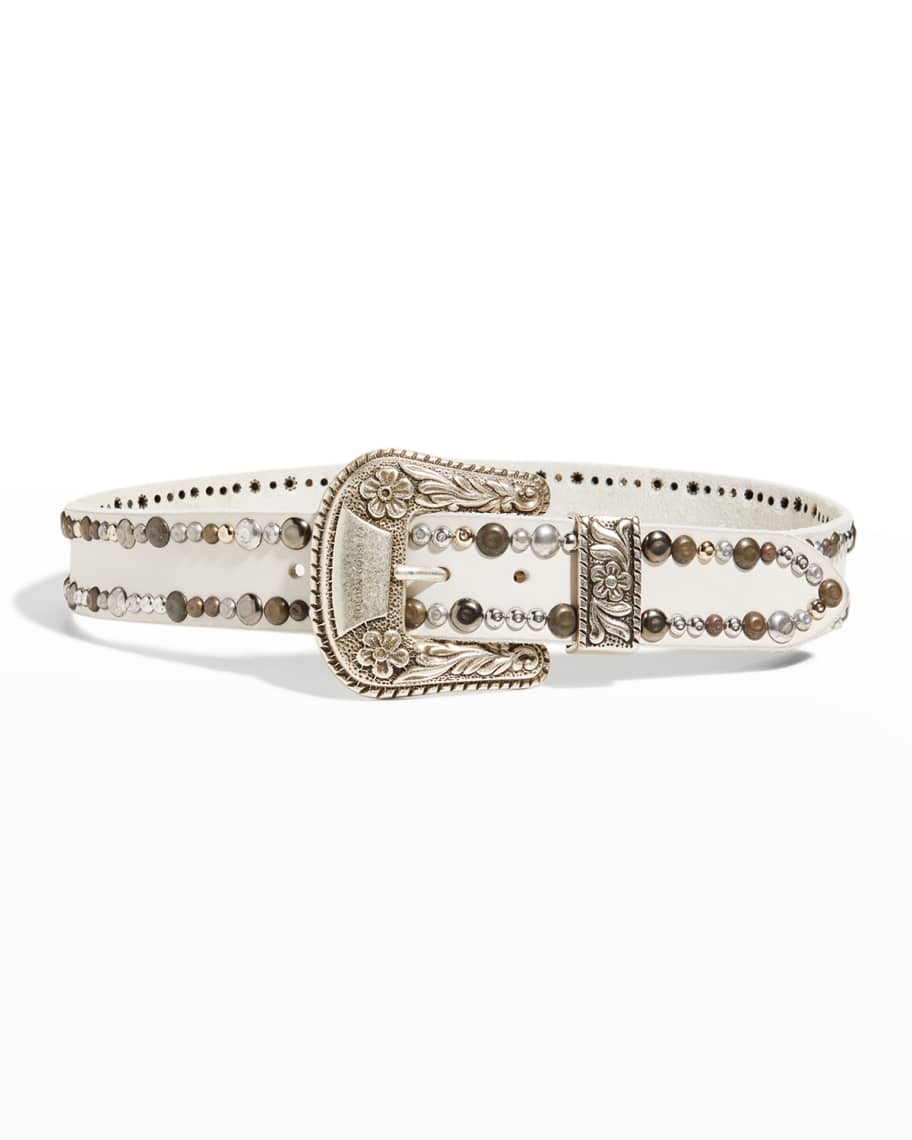 Golden Goose Studded Washed Leather Buckle Belt | Neiman Marcus