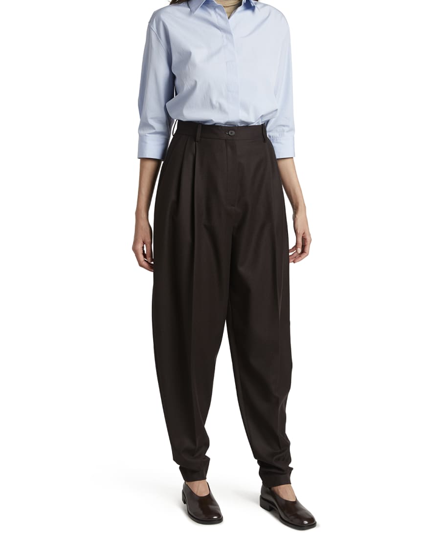 THE ROW Malu Pleated Tapered-Leg Pants | Neiman Marcus