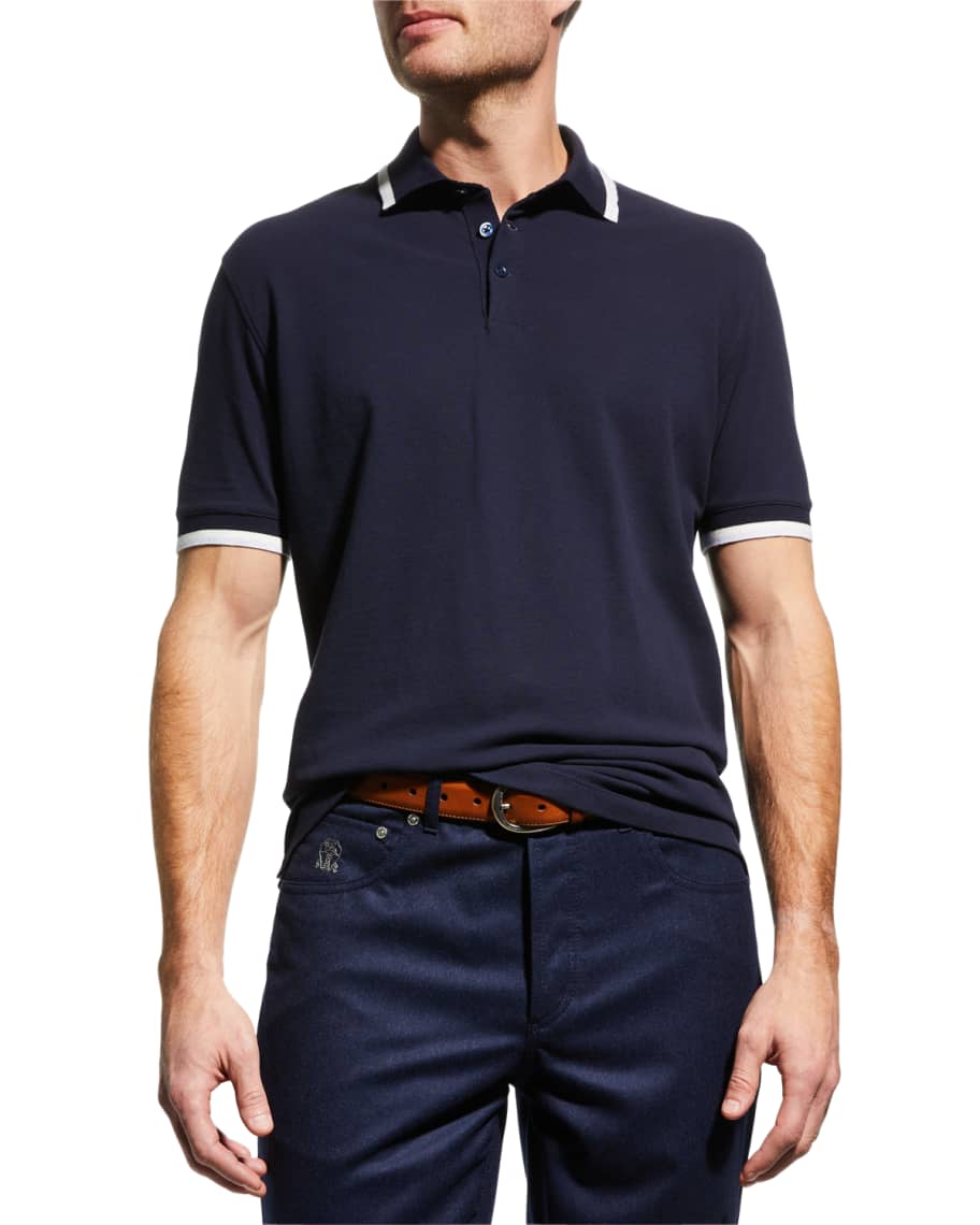 Brunello Cucinelli Men's Slim-Fit Cotton-Piqué Polo Shirt | Neiman Marcus