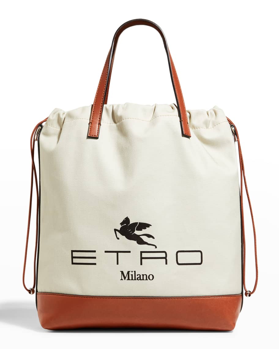 Etro Logo Drawstring Canvas Bucket Bag | Neiman Marcus