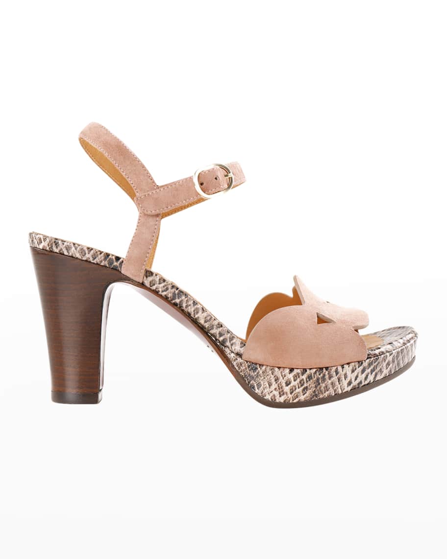 Chie Mihara Ante Momo Bagus Suede Snake-Print Sandals | Neiman Marcus