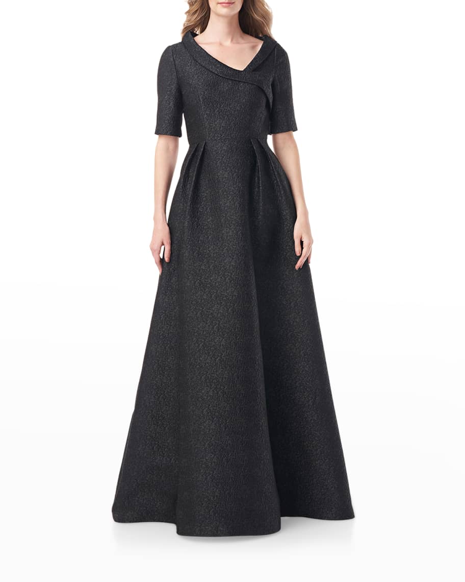 Kay Unger New York Coco Shawl-Collar Jacquard Gown | Neiman Marcus
