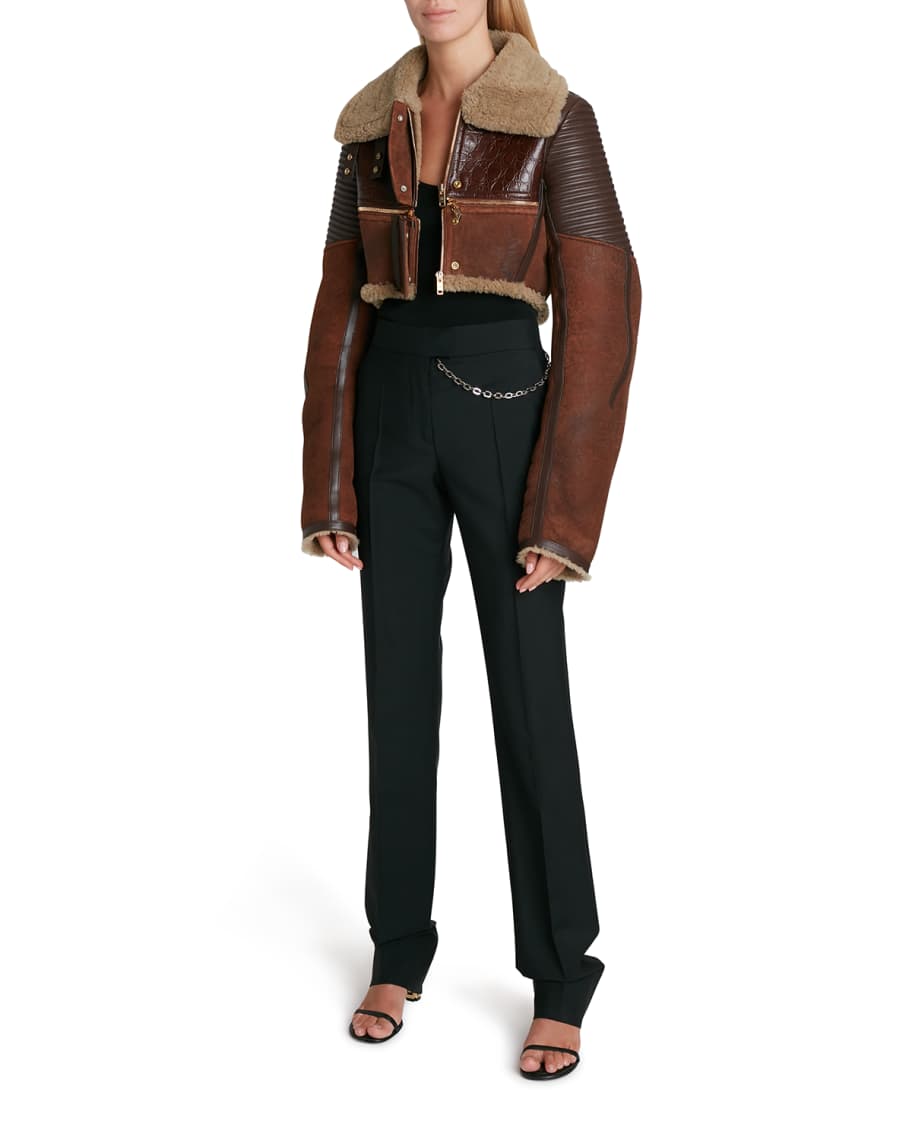 Givenchy Patchwork Leather Cropped Jacket w/ Shearling Collar | Neiman ...
