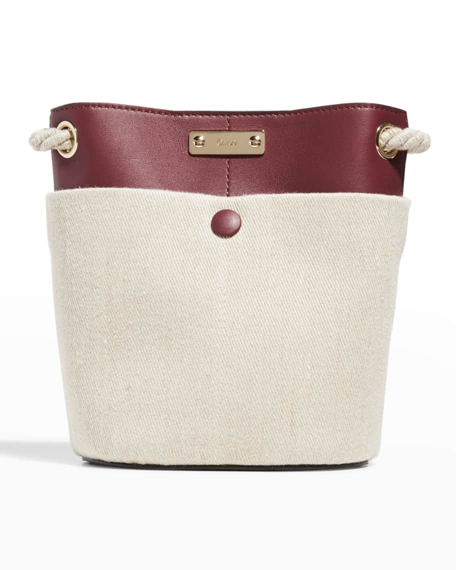 Chloe Key Small Linen & Leather Bucket Bag | Neiman Marcus