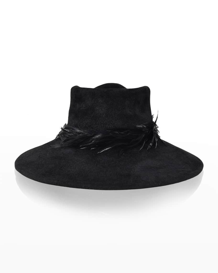 Gigi Burris Merle Large-Brim Hackel Feather & Felt Fedora Hat | Neiman ...