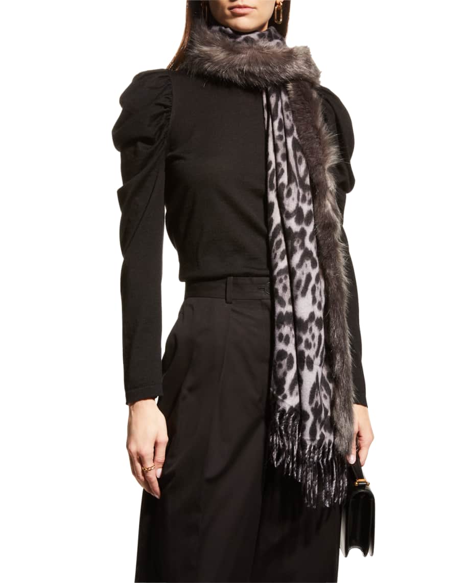Pia Rossini Nadine Leopard-Print Faux-Fur Scarf | Neiman Marcus