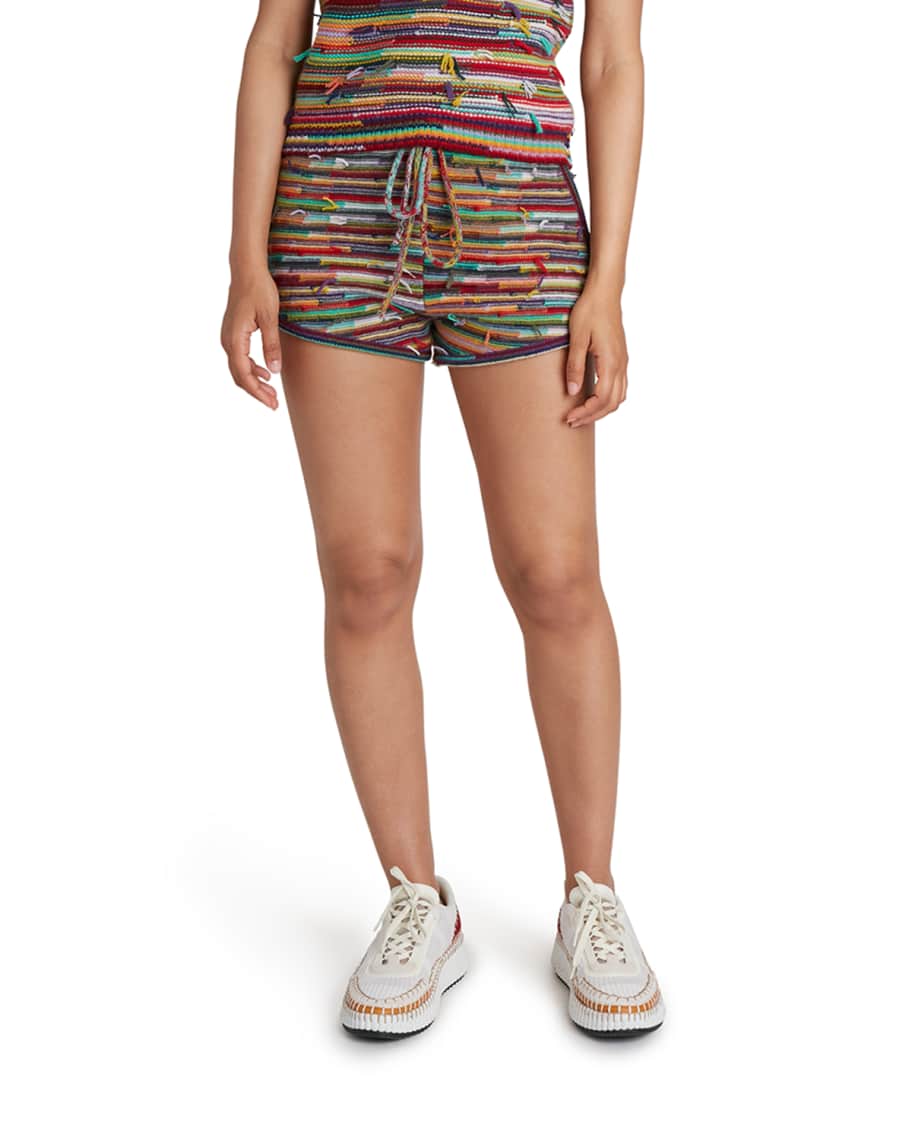 Chloe Knotted Yarn Cashmere Mini Jogging Shorts | Neiman Marcus