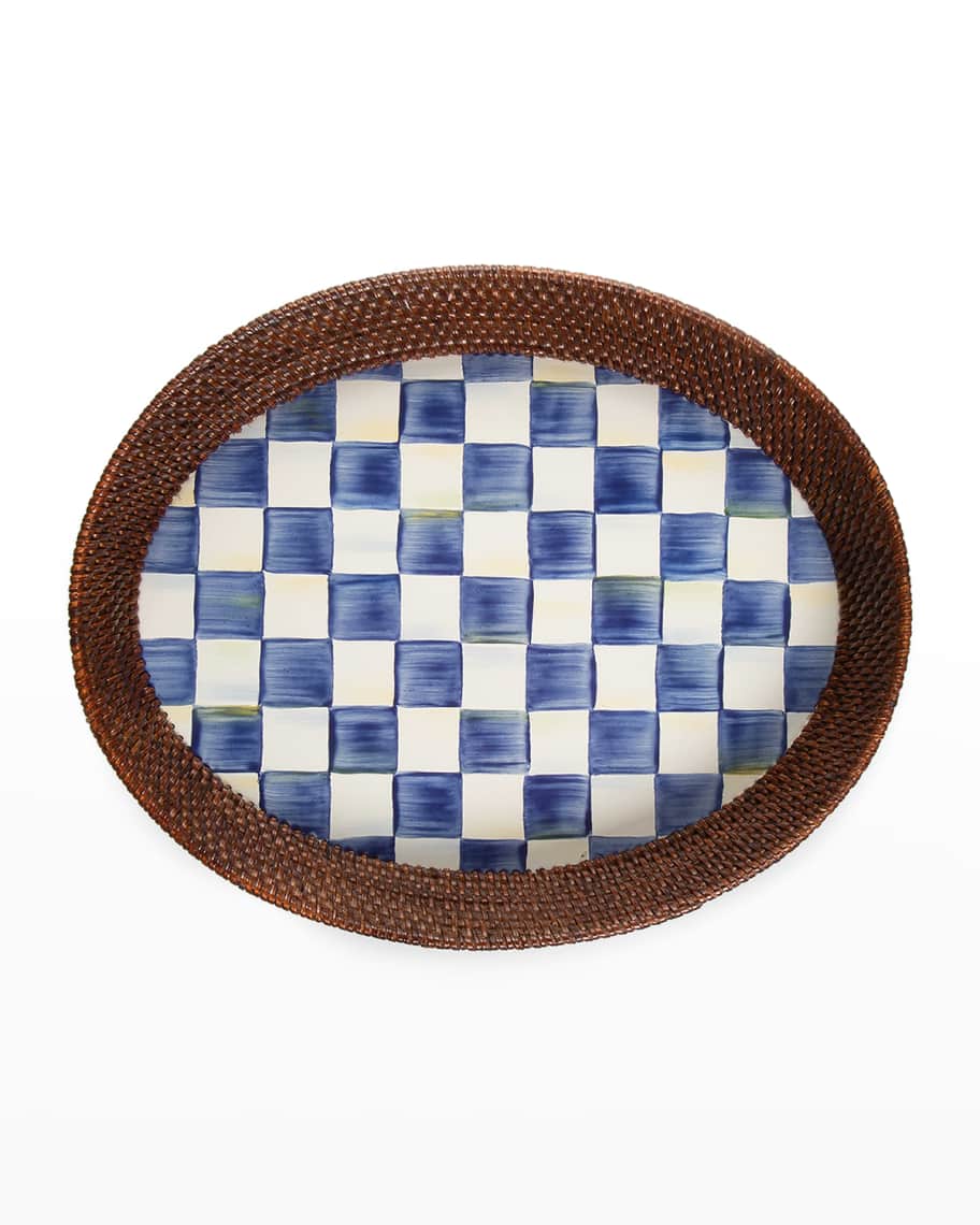MacKenzie-Childs Royal Check Rattan Enamel Tray - Large | Neiman Marcus