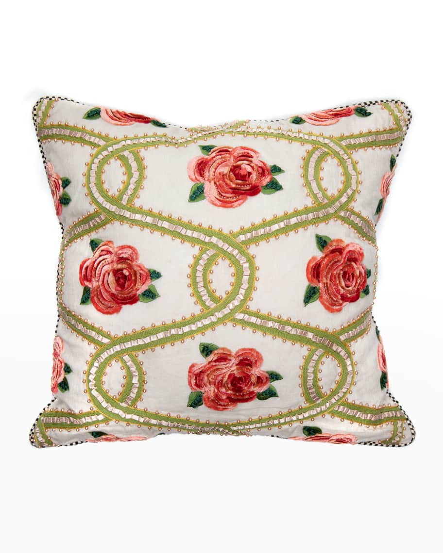 MacKenzie-Childs Really Rosy Ribbon Pillow | Neiman Marcus