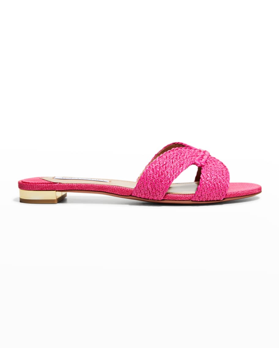 Aquazzura Rope Raffia Flat Sandals | Neiman Marcus