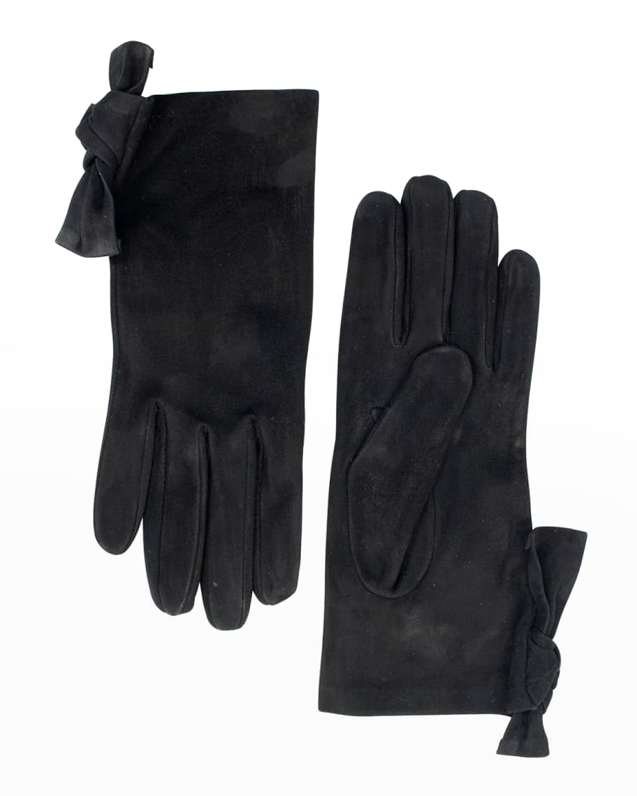 Portolano Bow Sheepskin Suede Gloves | Neiman Marcus