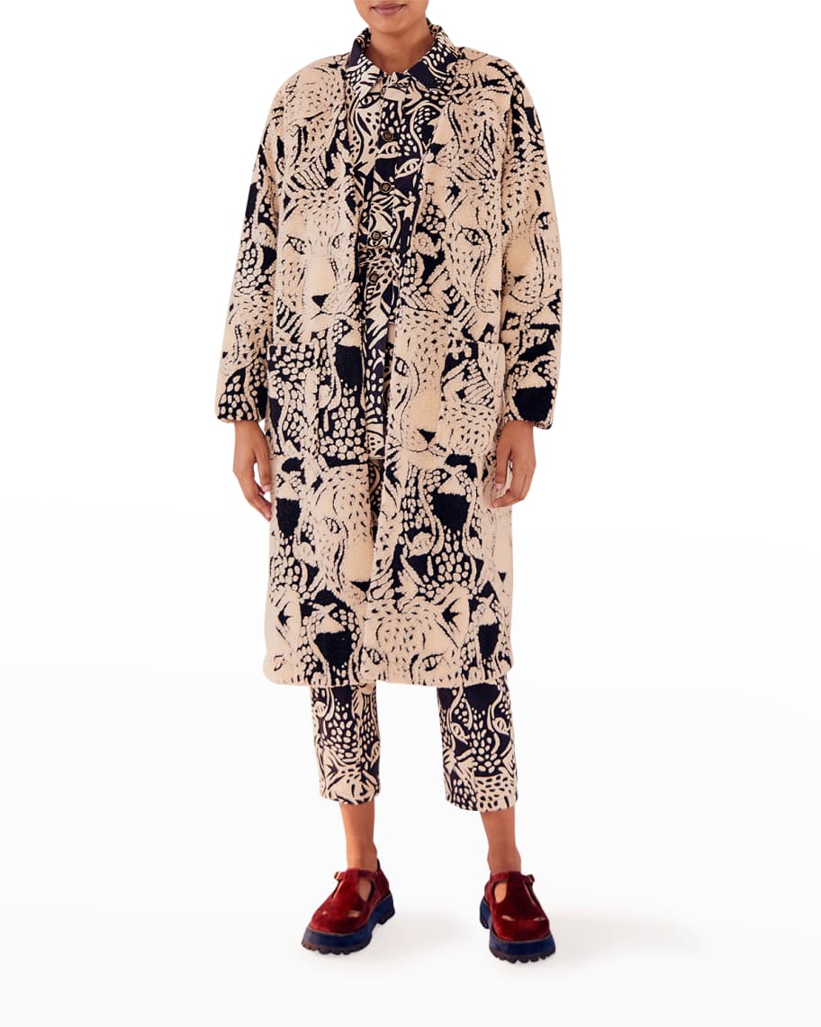 Farm Rio Midnight Leopards Duster Fleece Cardigan | Neiman Marcus
