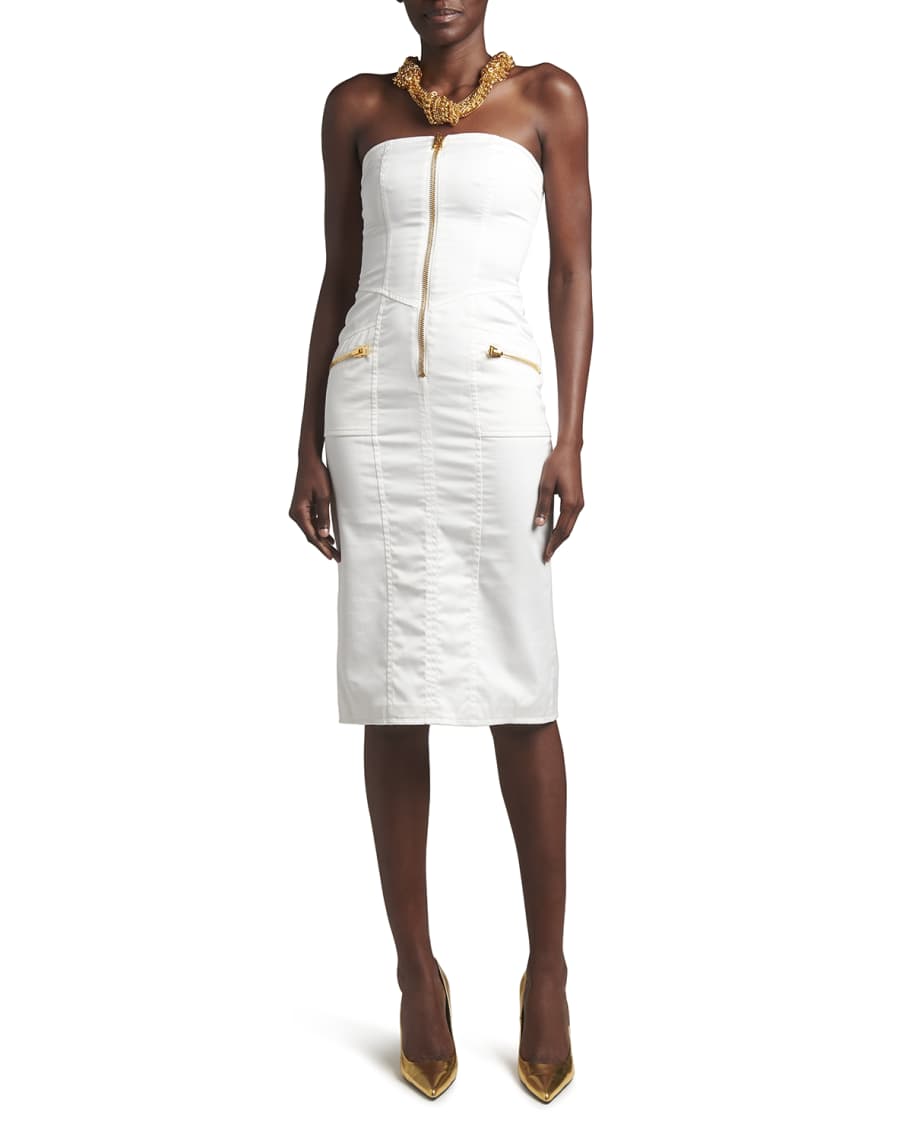 TOM FORD Denim Strapless Zipper Dress | Neiman Marcus