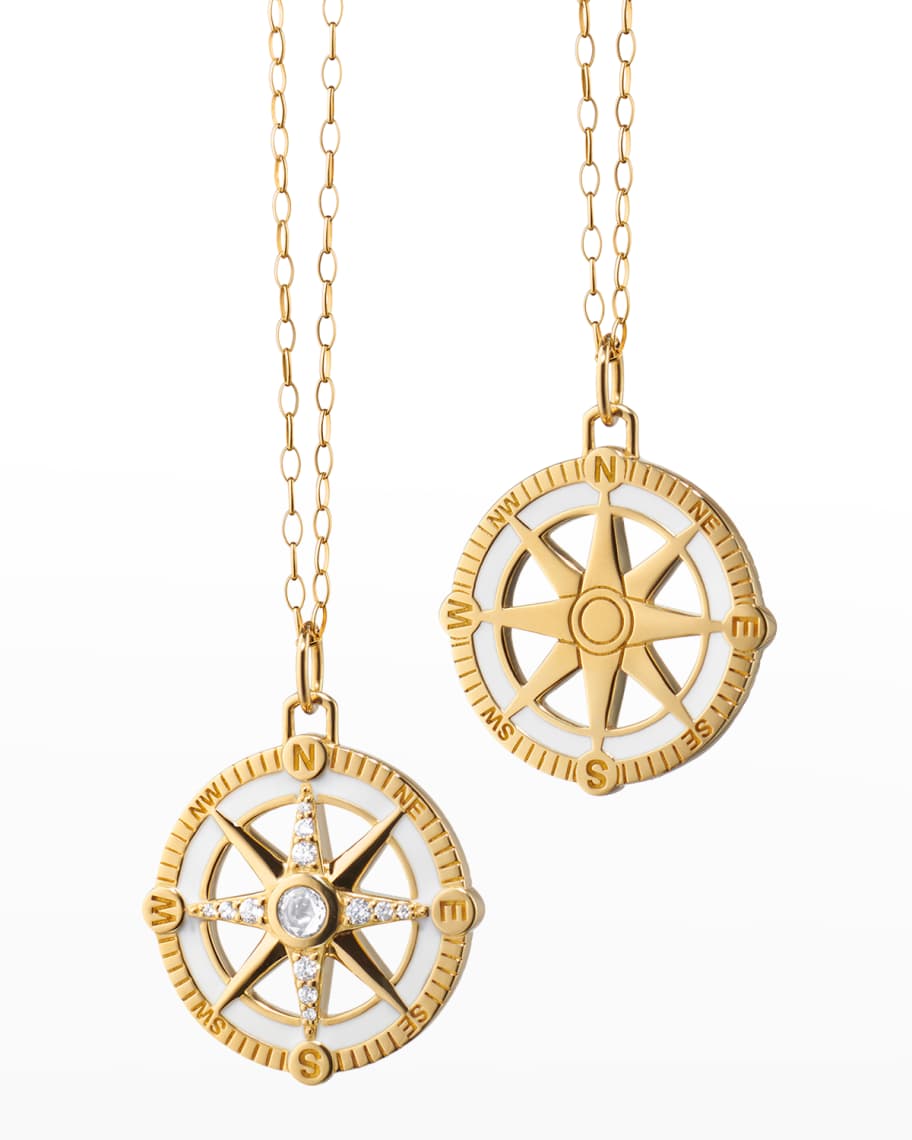 Monica Rich Kosann 18K Yellow Gold Adventure Compass with White Enamel ...
