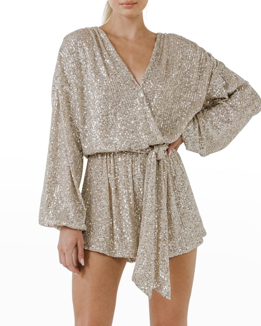 Endless Rose Belted Sequin Romper | Neiman Marcus