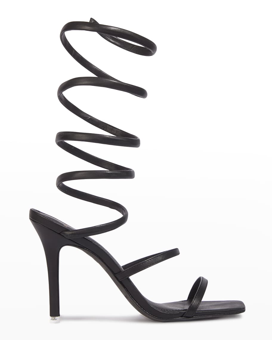 Black Suede Studio Courtney Corkscrew Coil Sandals | Neiman Marcus