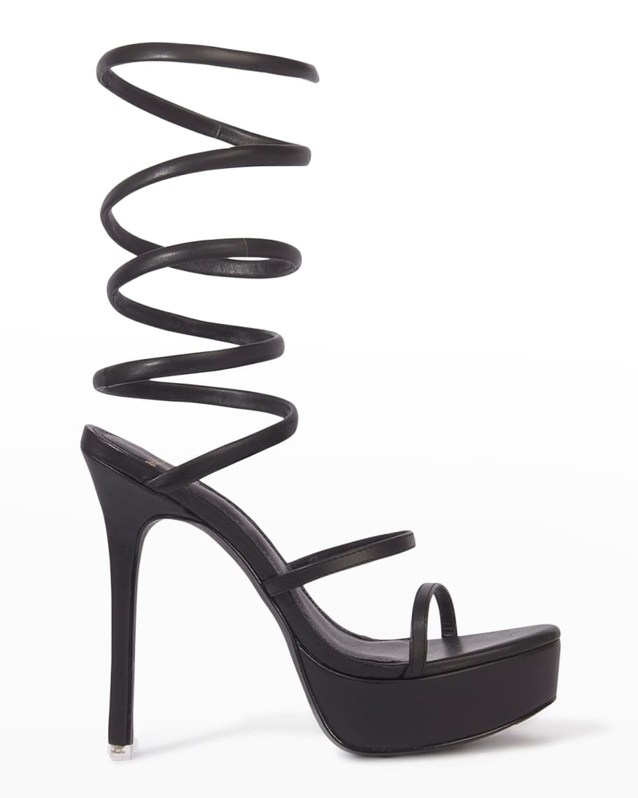Black Suede Studio Kristen Corkscrew Coil Sandals | Neiman Marcus