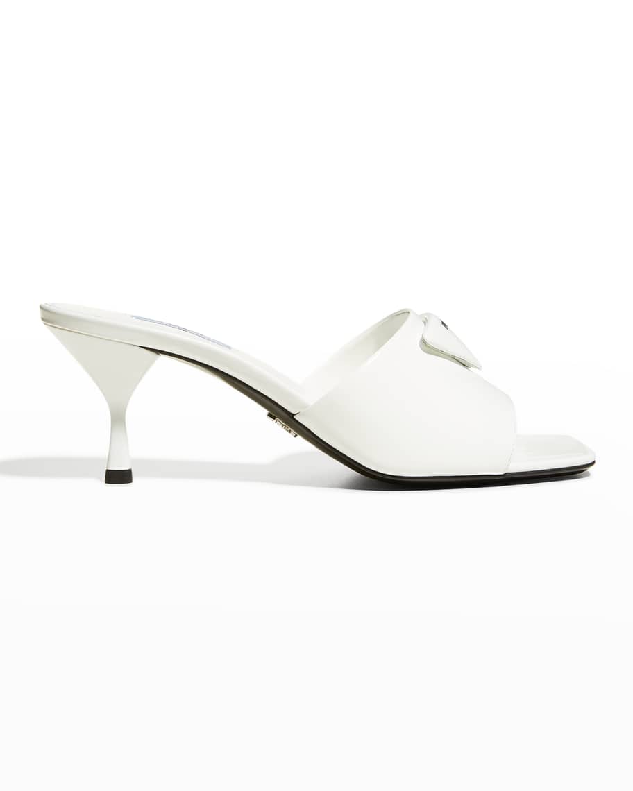 Prada Logo Triangle Kitten-Heel Sandals | Neiman Marcus