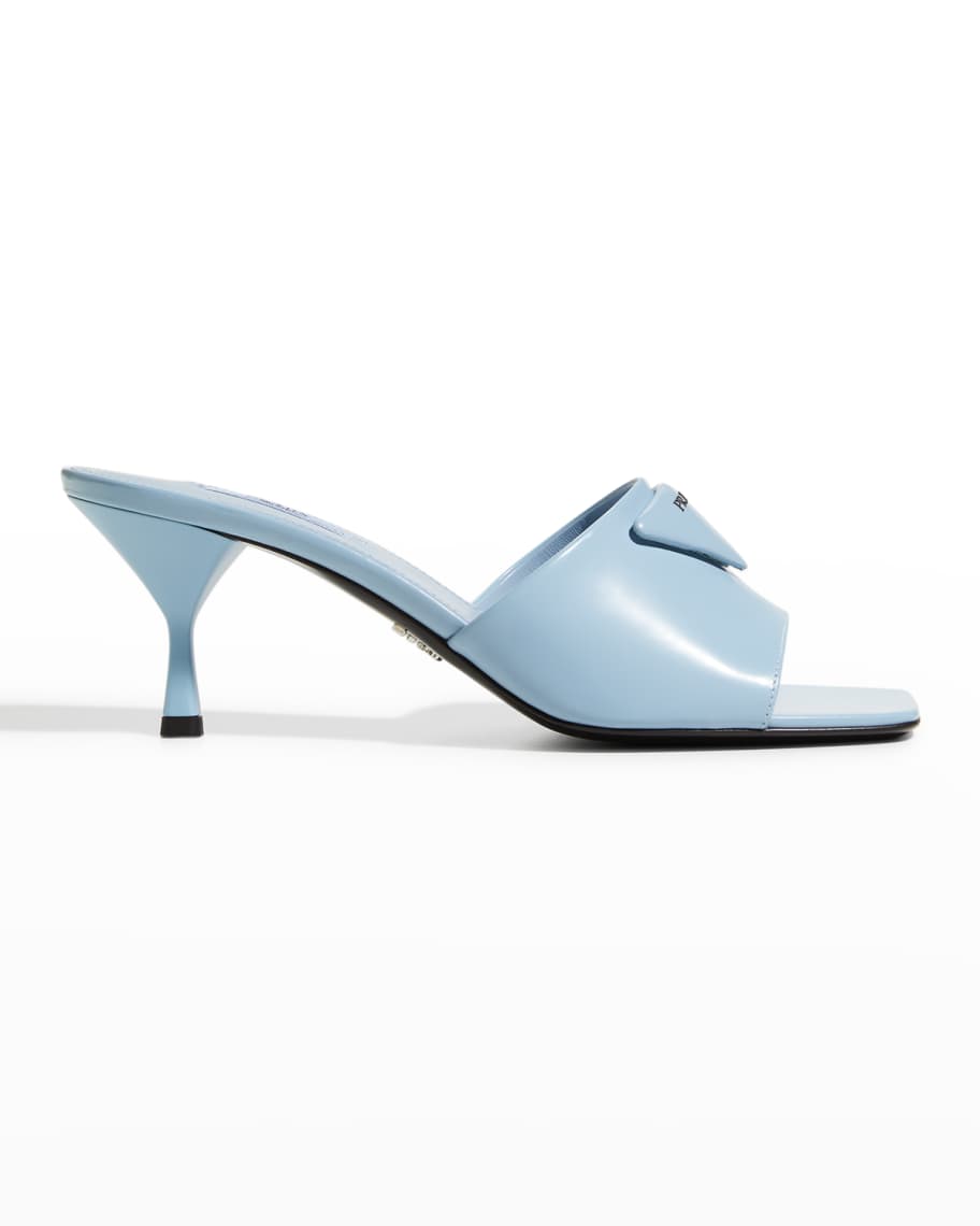 Prada Logo Triangle Kitten-Heel Sandals | Neiman Marcus