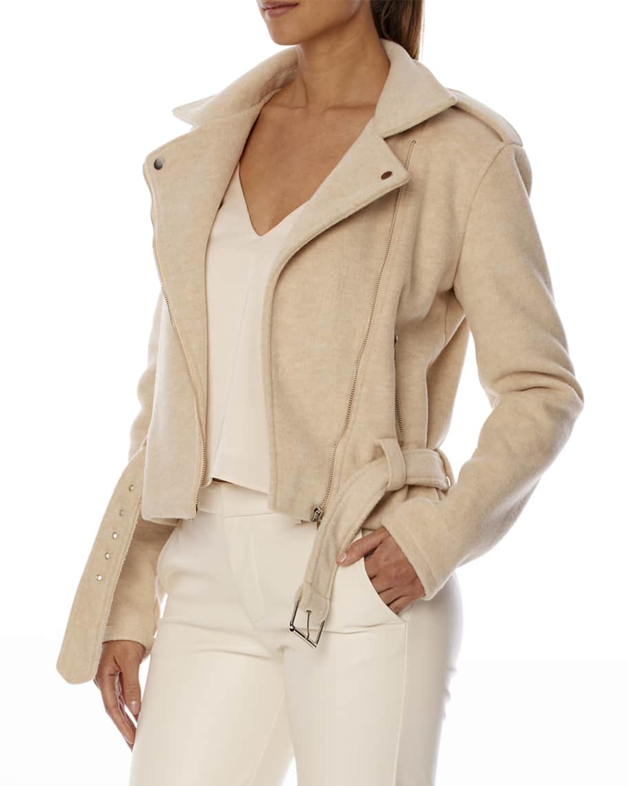 LBLC THE LABEL Sierra Faux-Wool Belted Moto Jacket | Neiman Marcus